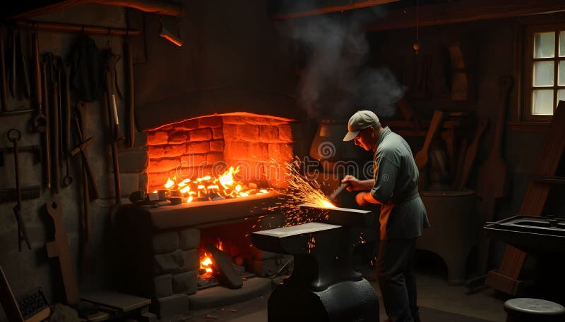 The Blacksmith S Fiery Forge: a Master Craftsman at Work Stock ...