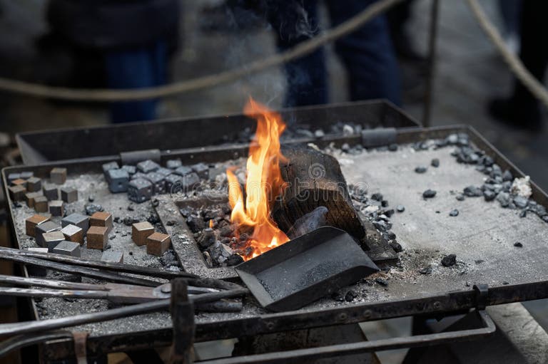 Blacksmith& X27;s Forge with Tools, Glowing Metal, and a Burning Flame ...