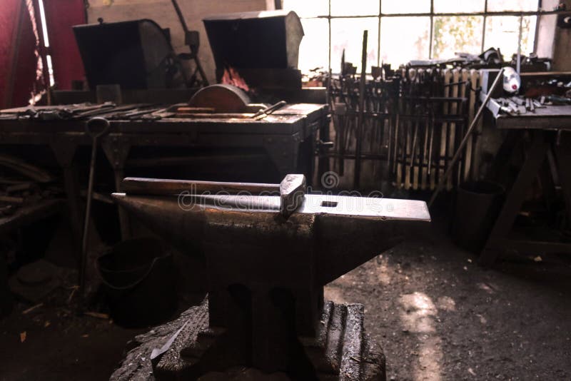 Blacksmith`s Workshop. Working Metal Tools in Smithy Stock Photo ...