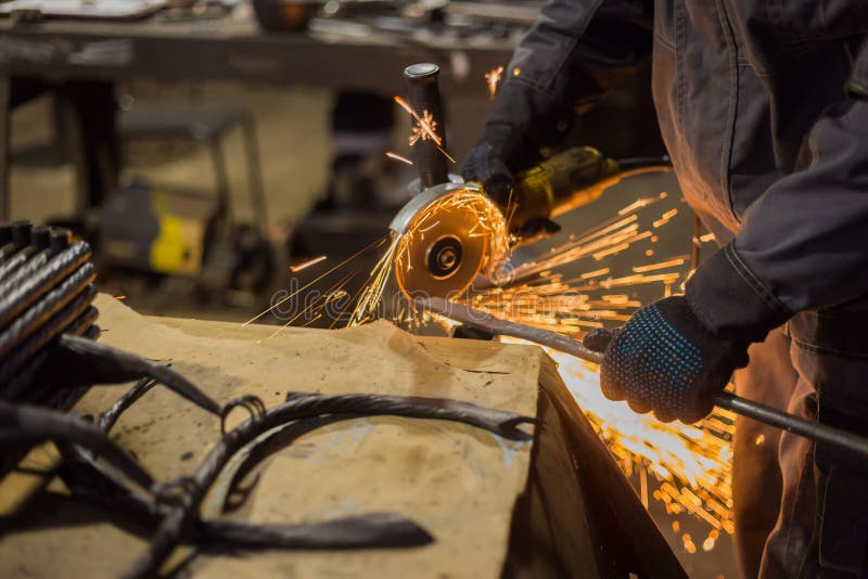Blacksmith Sawing Metal with Hand Circular Saw Stock Photo - Image of ...