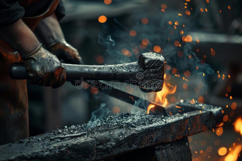 Blacksmith Shaping Hot Metal with Hammer on Anvil Stock Photo - Image ...