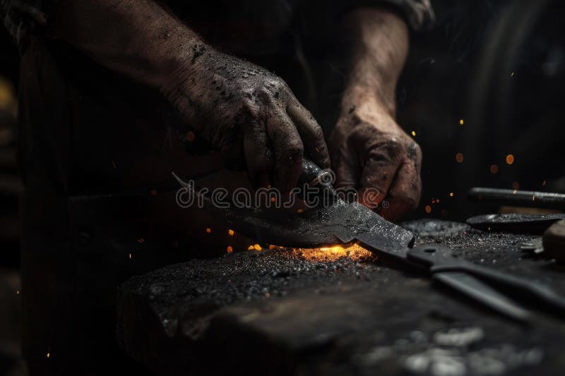 Blacksmith Shaping Metal Hammer Sparks Flying Work Stock Photos - Free ...
