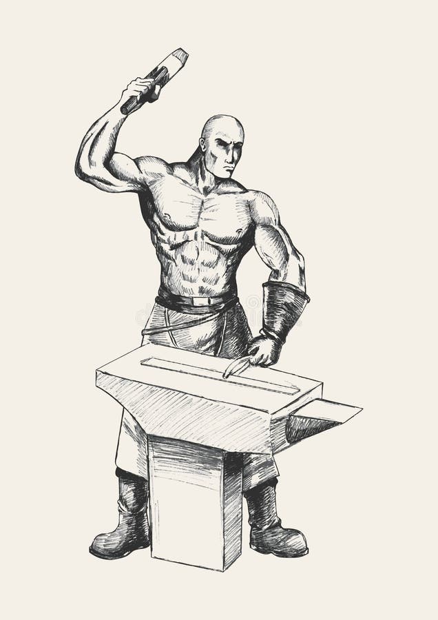 Blacksmith stock vector. Illustration of muscle, drawing - 46663137