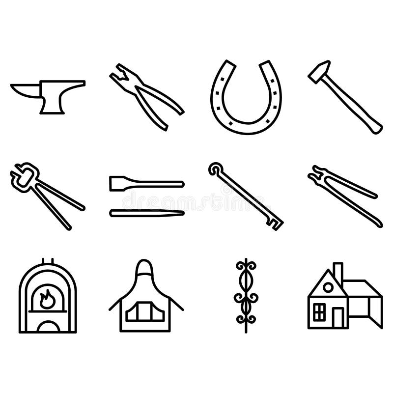 Blacksmith Tools and Equipment Stock Vector - Illustration of black ...