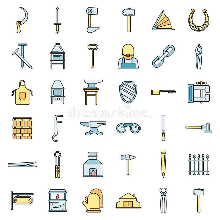 Blacksmith Tools Icons Set Vector Color Line Stock Illustration ...