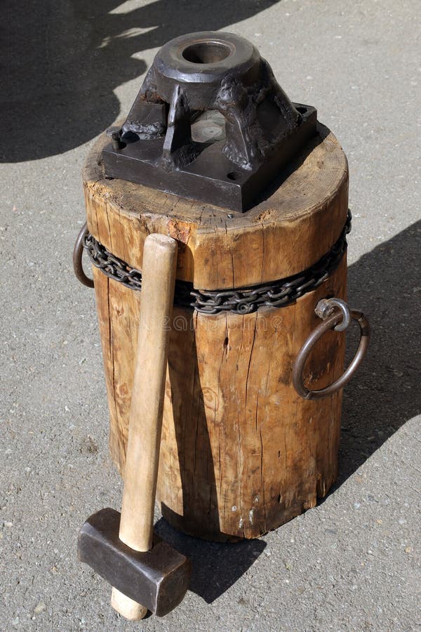 Blacksmith Tools and a Large Wooden Block for the Production of Forged ...
