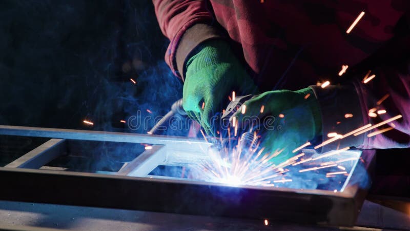 Blacksmith Uses Device for Spot Welding of Metal Ladder Stock Video ...