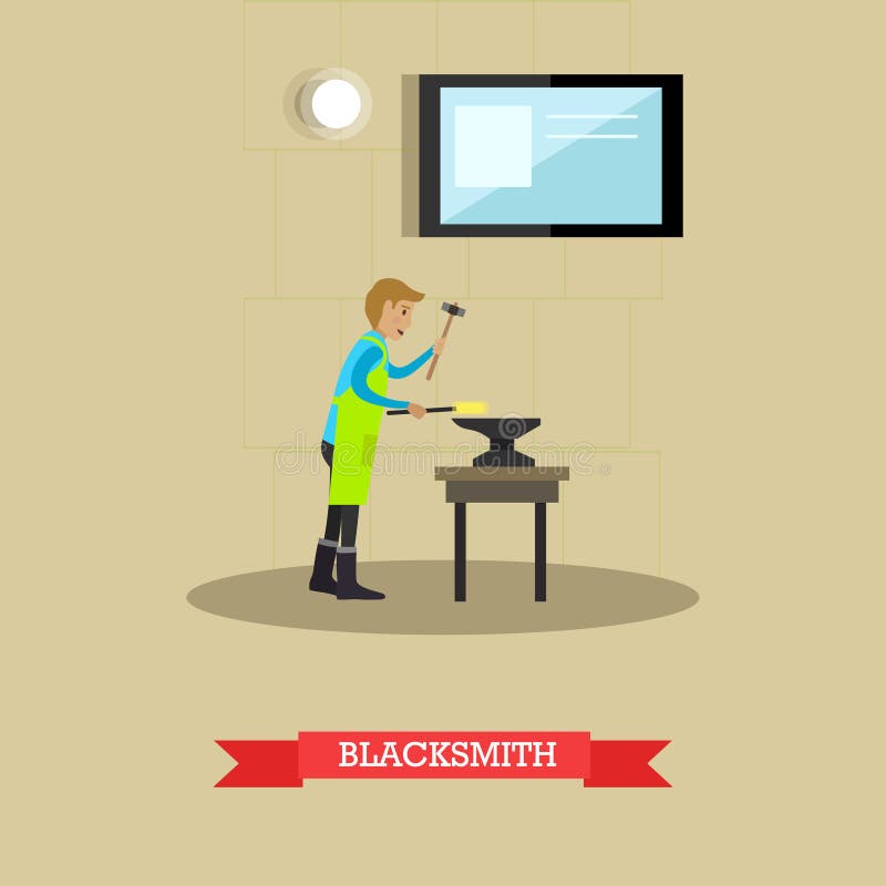 Blacksmith Metalworking Process Flat Icons Collection Stock Vector ...