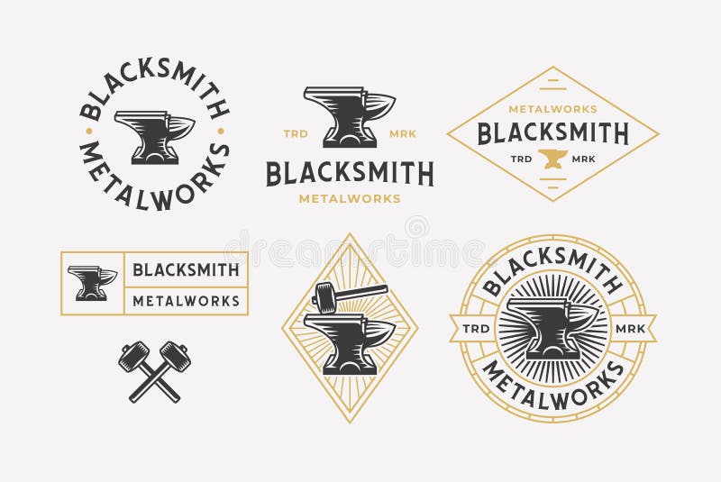 Blacksmith Logo Set White Background Stock Vector - Illustration of ...