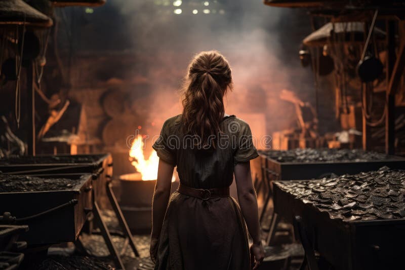 Blacksmith Woman Flame Forge. Generate Ai Stock Illustration ...