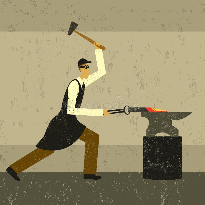 Blacksmith At Work With Hammer Stock Illustration - Illustration of ...