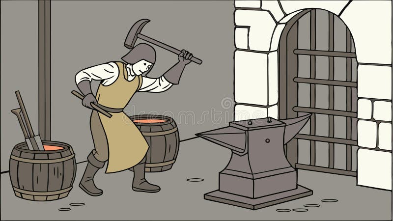 Blacksmith at Work, Traditional Craft and Metal Forging in Workshop Vector Design Generative AI ...
