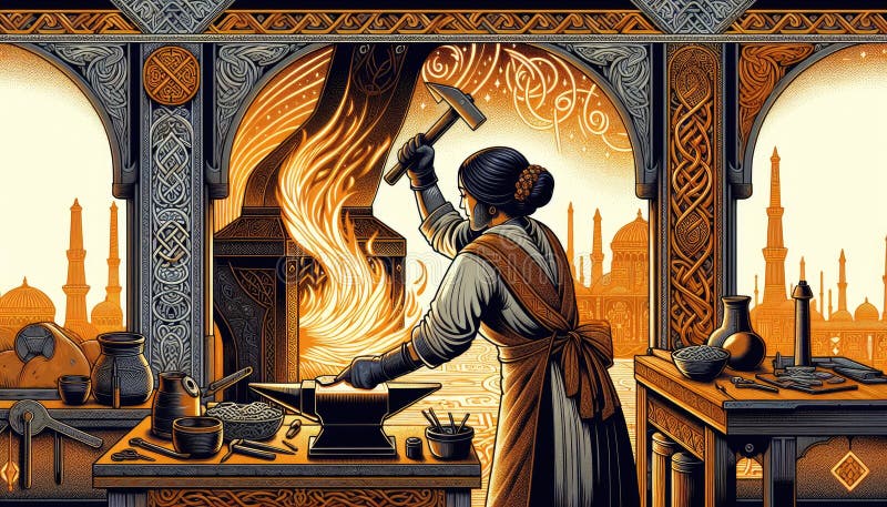 Blacksmith at Work in a Traditional Forge. Stock Illustration ...