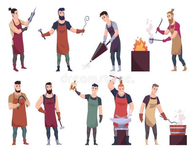 Blacksmith Workers. Craftsmanship Making Steel Tools. Character with ...