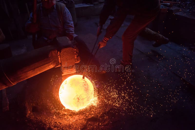 Blacksmith Workers Using Mechanical Hammer at Workshop Stock Image ...