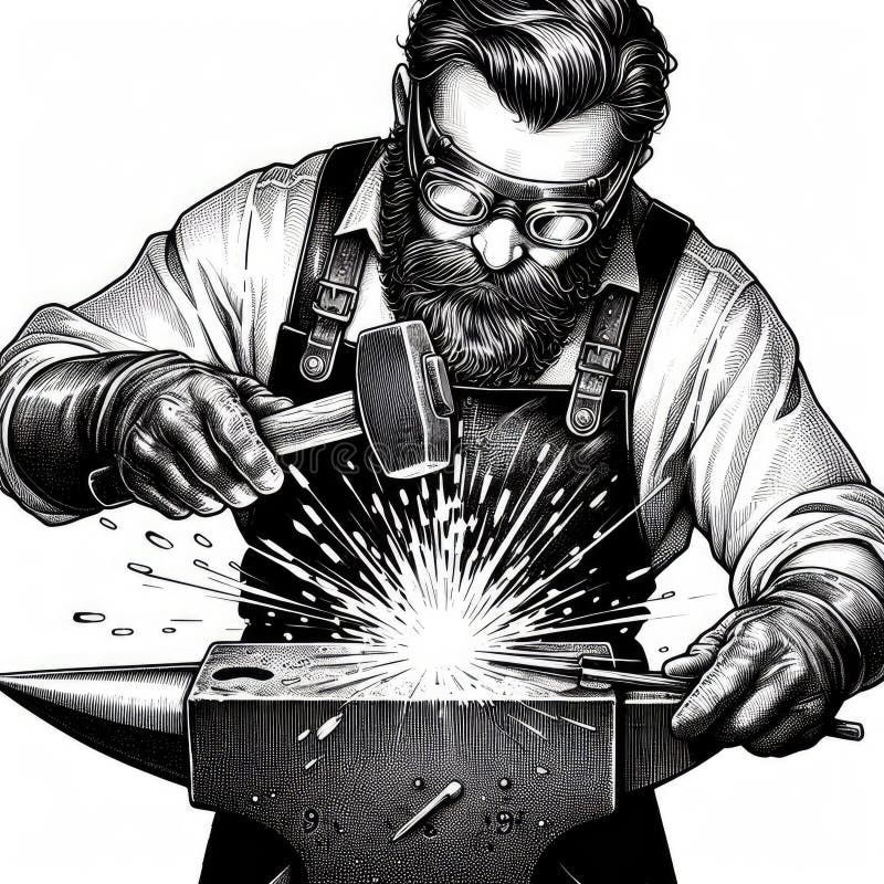 Blacksmith Working at Anvil in Traditional Forge Stock Illustration ...