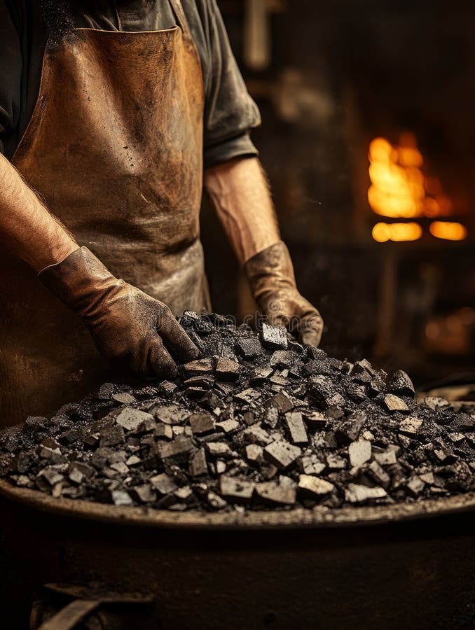 Blacksmith Working with Coal in a Forge. Stock Photo - Image of gloves ...