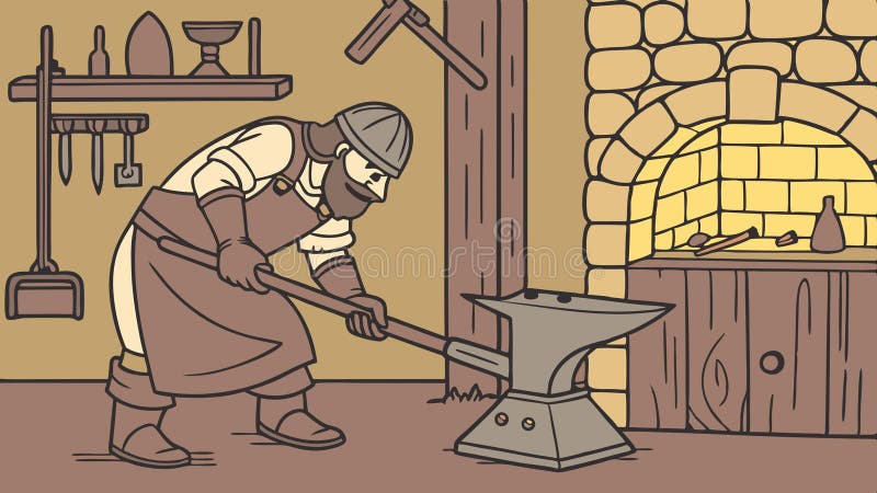 Blacksmith Working at Forge, Traditional Craft Vector Design Generative ...