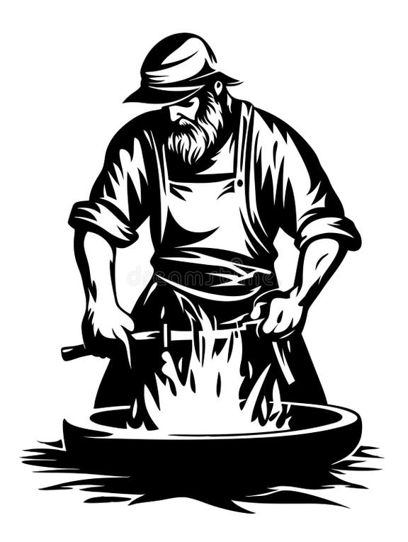 Blacksmith Working at Forge Vector Art for Craftsmanship and Metalwork ...