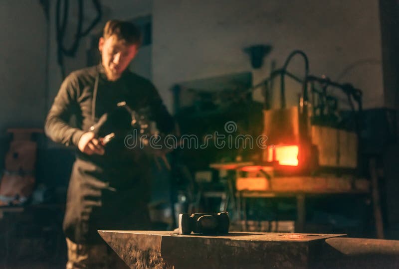 Blacksmith Working in Forge. Stock Photo - Image of handwork, handmade ...