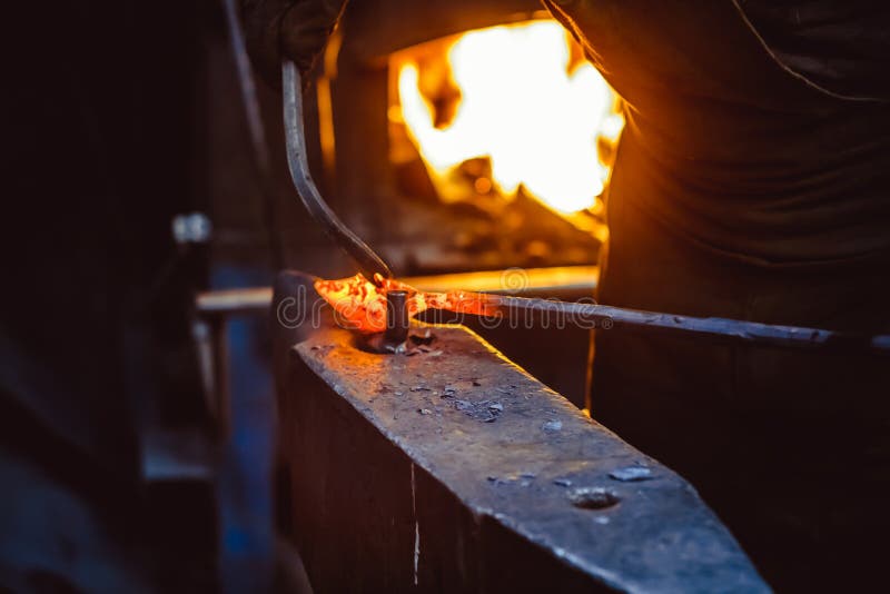 Blacksmith Working on an Anvil Stock Image - Image of retro, heavy ...