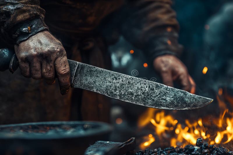 Blacksmith Working Metal with Fire and Tools in the Forge Stock Photo ...