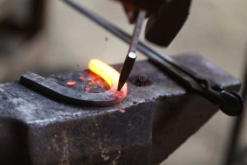 Blacksmith Working at Smithy Workshop Stock Image - Image of hammer ...