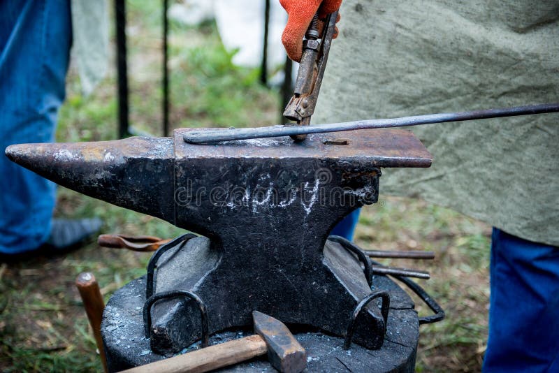 Blacksmith Works on an Anvil. Stock Image - Image of handwork, steel ...