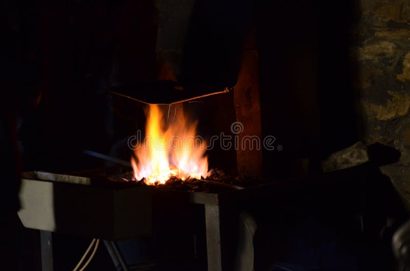 The Blacksmith Works at Night Stock Photo - Image of night, fire: 91518334