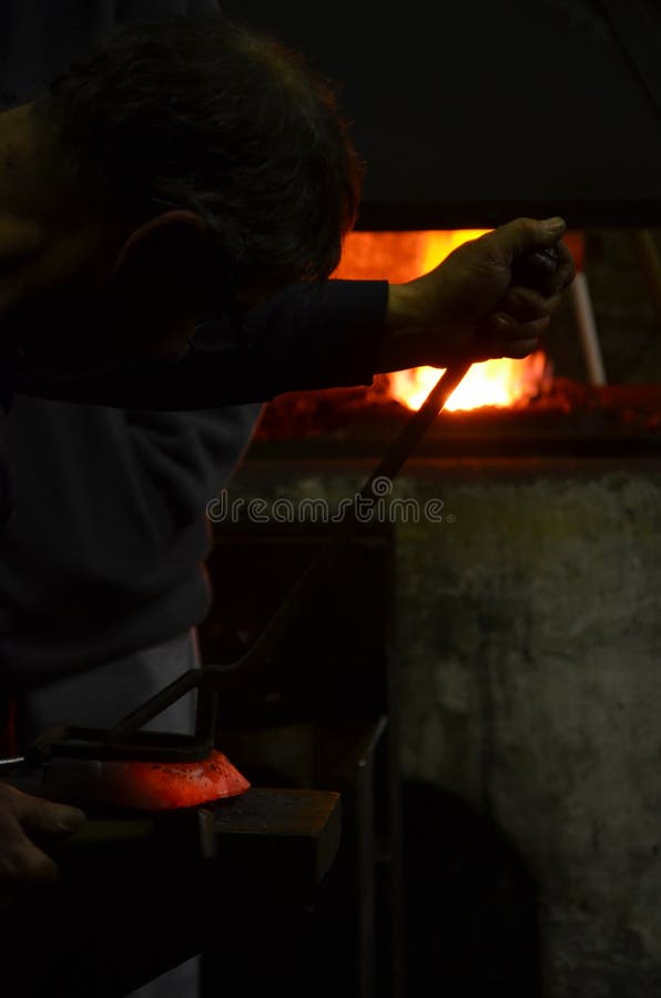 The Blacksmith Works at Night Stock Photo - Image of night, flame: 91518344