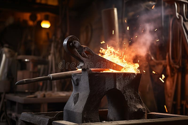 Blacksmith Workshop with Anvil, Fire and Flash Sparkles. Generative AI ...