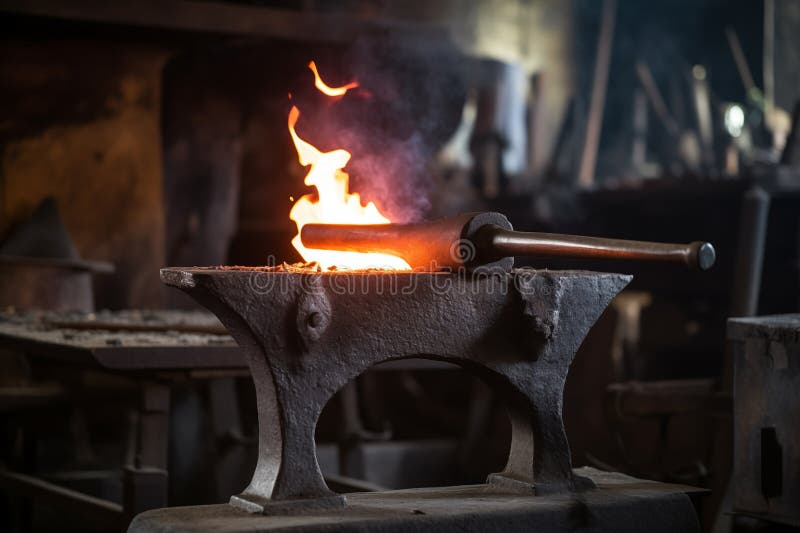 Blacksmith Workshop with Anvil, Fire and Flash Sparkles. Generative AI ...