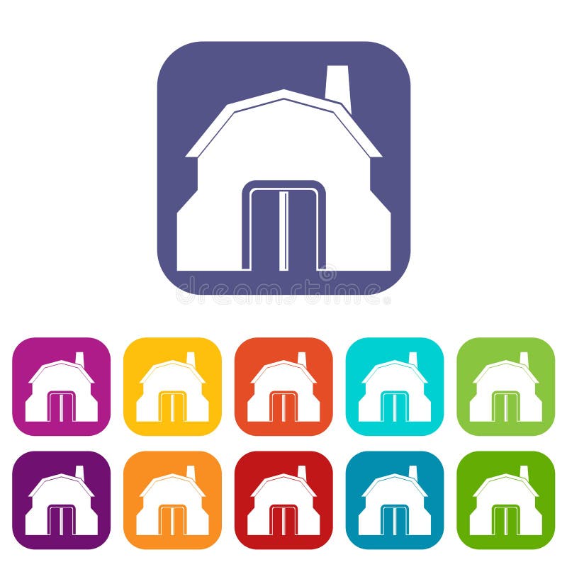 Blacksmith Workshop Building Icons Set Flat Stock Vector - Illustration ...