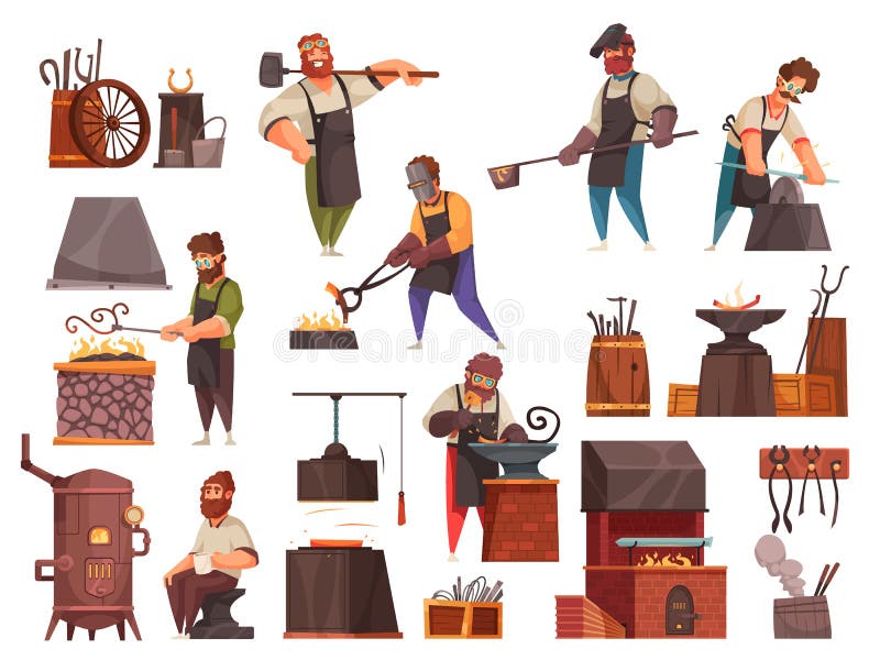 Blacksmith Workshop Set stock vector. Illustration of cast - 221206991
