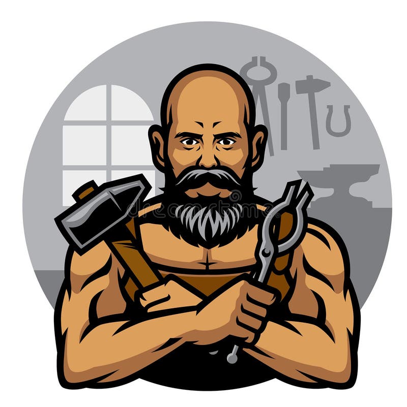 Blacksmith in the workshop stock vector. Illustration of icon - 138952851