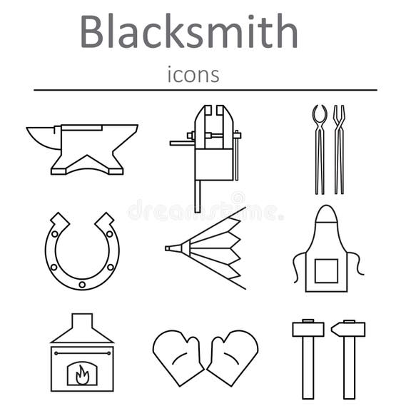 Blacksmithing Craft. Blacksmith Tools Icons Stock Vector - Illustration ...