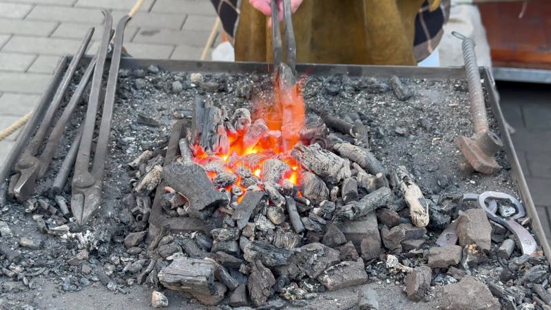 Blacksmithing with Fire and Tools Stock Video - Video of antique ...