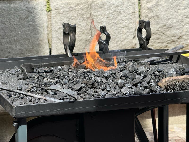 Blacksmithing Forge with Burning Coal, Blacksmith Tools, Traditional Craftsmanship, Forge ...