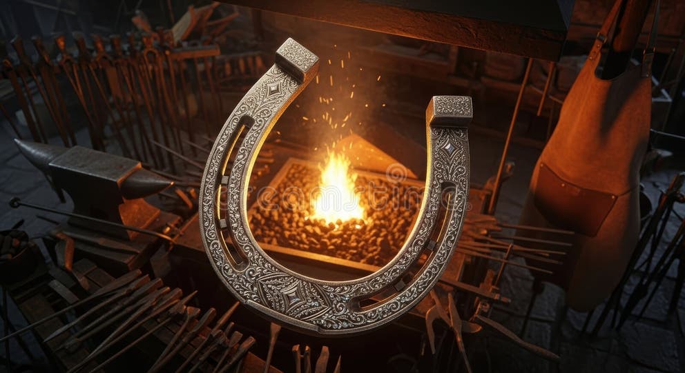 Blacksmithing Horseshoe Hot Forge in Workshop Stock Illustration ...