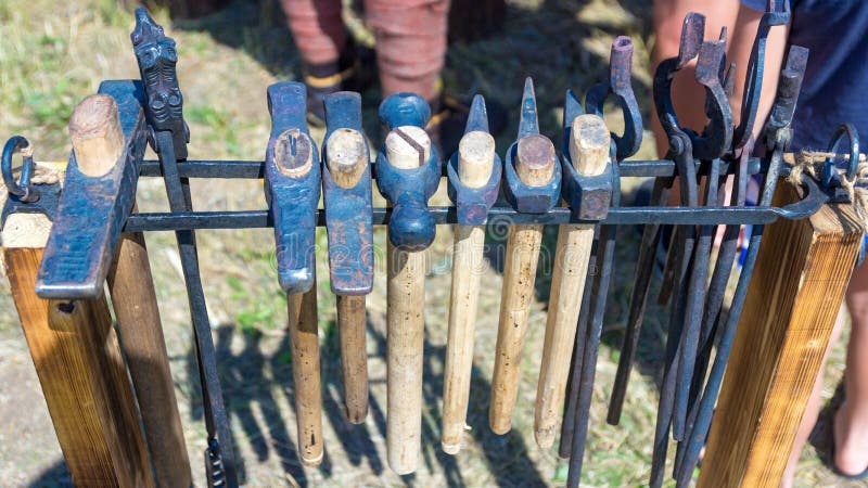 Blacksmithing Tools Laid Out on a Stand. Stock Image - Image of ...