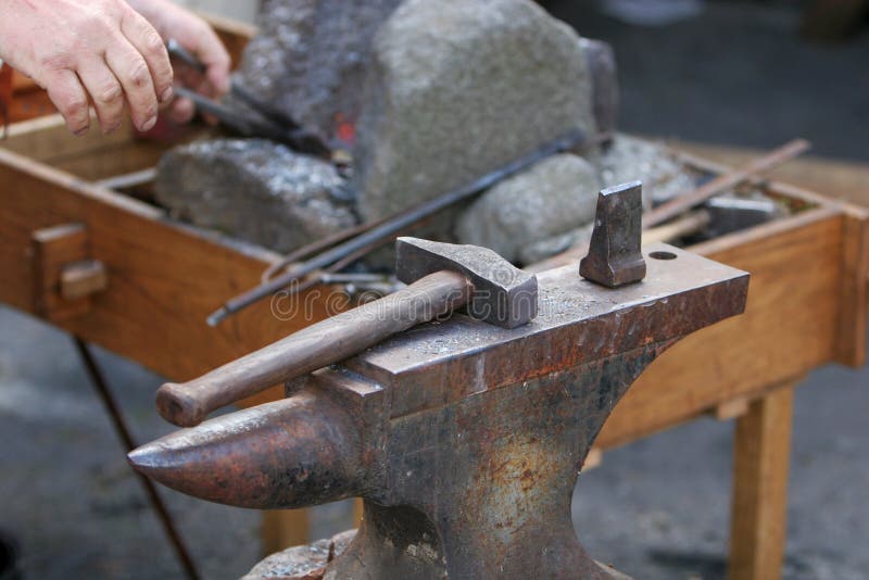 Blacksmith Forged Iron Smith Anvil Hammerman Stock Photo - Image of ...