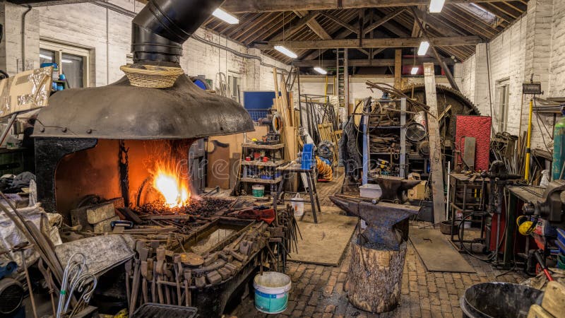 Blacksmiths Workshop with Furnace and Flames Stock Image - Image of ...