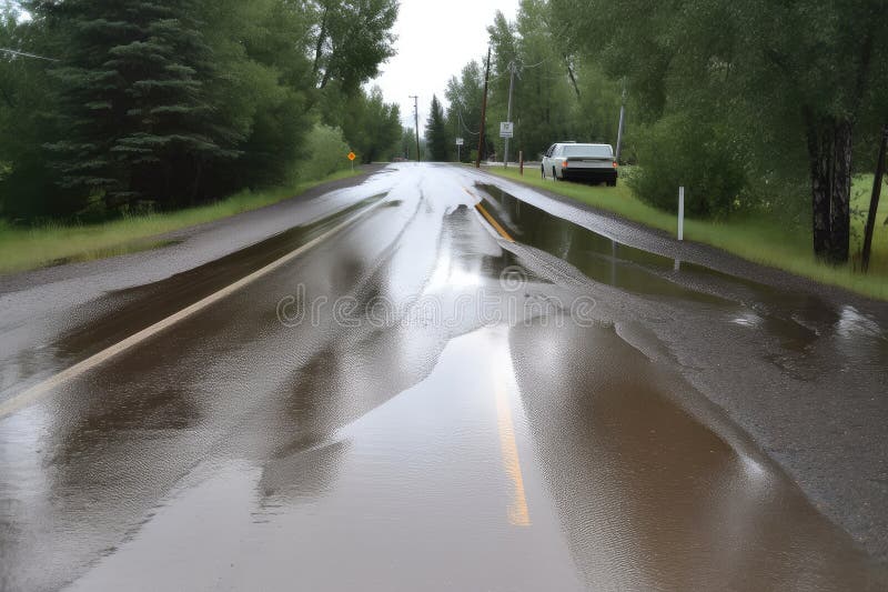 Blacktop Road, with Water Running Down the Surface in Sheets Stock ...