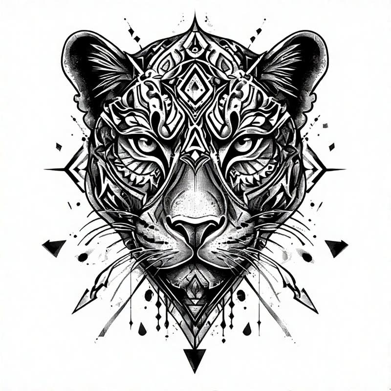 Blackwork Geometric Panther Stock Illustration - Illustration of ...