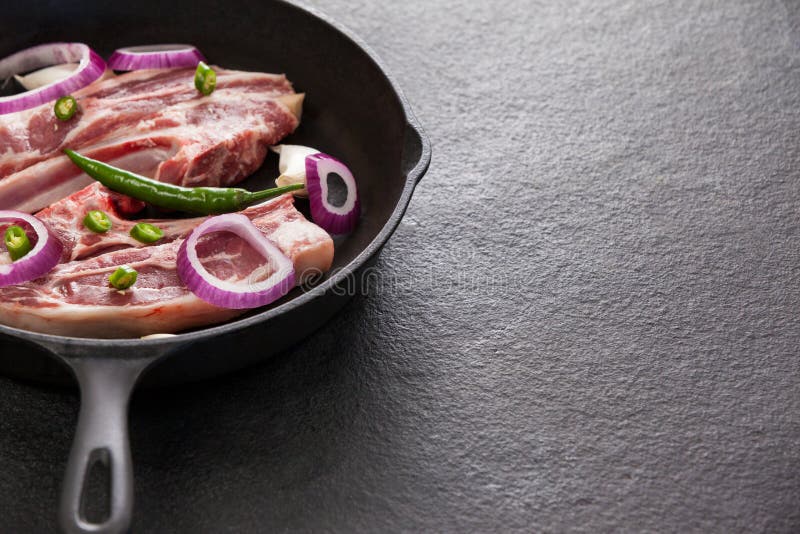 Blade chop in frying pan stock image. Image of cooking - 87373099