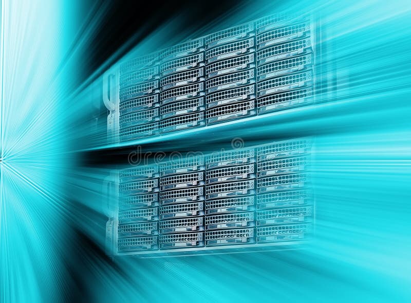 Blade Server Equipment Rack Data Center Closeup And Blur Blue Toning ...
