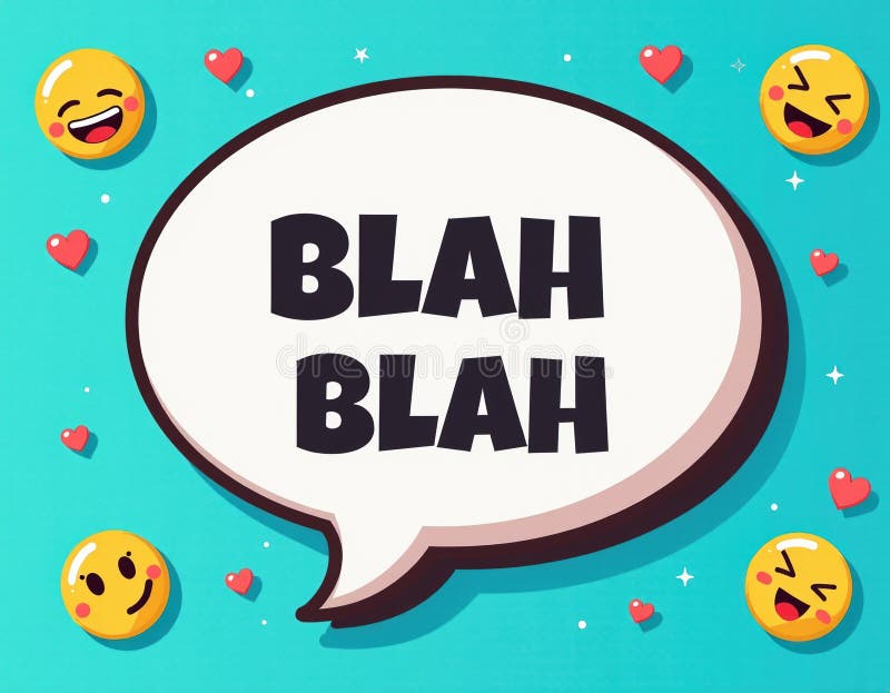 Blah Blah Speech Bubble with Emojis - Fun Social Media Graphic Stock ...