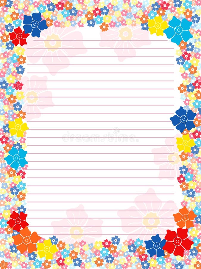 Blanc De Bloc-notes Avec Le Cadre Multicolore Floral Illustration de ...