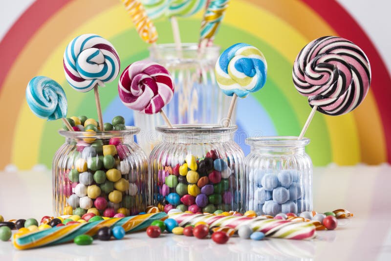 Blandade Godisar Inklusive Klubbor, Gummibollar Fotografering för ...