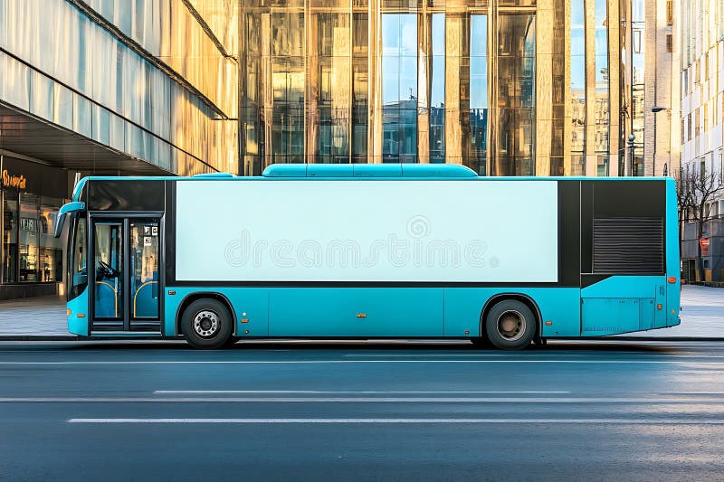 Blank Ad Space on a Light Blue City Bus Stock Illustration ...